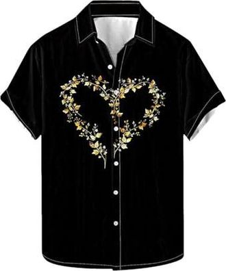 Generic Chemise de Saint-Valentin 2026 pour homme décontractée à la mode ample et tendance col imprimé 3D chemise à manches courtes pour la maison, lintérieur