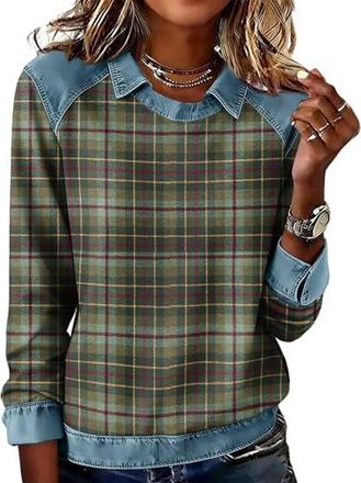 Generic Sweat-shirt l&eacute;ger &agrave; col en denim patchwork pour femme - Style r&eacute;tro - Streetwear - Pour la Saint Patrick, Vert, 3XL