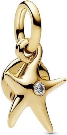 Pandora Moments Doppelter Seestern Charm-Anh&auml;nger aus 14 Karat Vergoldetem Sterling Silber mit Zirkonia, Kompatibel Me und Moments Anh&auml;nger, 763892C01