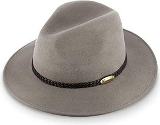 Fiebig Fiebig Chapeau de voyage d&eacute;contract&eacute; en feutre de laine | Chapeau roulable et imperm&eacute;able avec garniture en bande de cuir tress&eacute;e, gris clair, 56