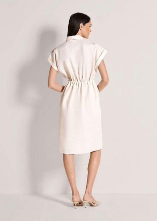 Madeleine Midikleid Leinenkleid mit Spitzendetails Spitzenkleid mit Hemdkragen, Knopfleiste, Kniel&auml;nge und Kurzarm