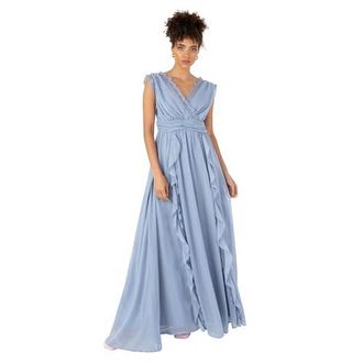 Anaya with Love Womens Maxi Dress Ladies Sleeveless V-Neck Waterfall Ruffle Lace for Wedding Guest Bridesmaid Evening Prom Ball Gown, Dusty Blue, 36