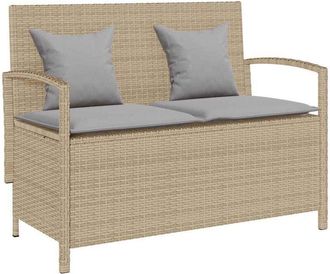 vidaXL Gartenbank mit Stauraum und Kissen Beige Poly Rattan - Vidaxl