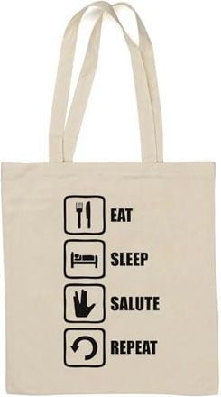 Generic Eat Sleep Salute Repeat Sac fourre-tout en coton naturel Blanc