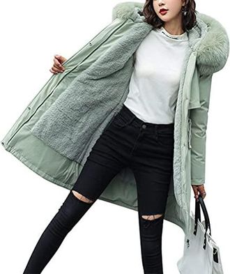 Minetom Manteau Femme Hiver Doudoune Chaud Parka Longue Blouson À Capuche en Fausse Fourrure Trenche Grande Taille Duvet en Coton A Vert 4XL