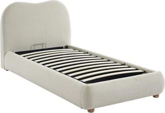 Vente-Unique Lit Coffre 90 x 190 cm - Tissu Bouclette - Blanc - VANARI