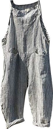 Generic Combinaison en coton pour femme - Noir et blanc - Rayé - Sans manches - Avec poches - Salopette à bretelles - Salopette de travail décontractée - Pant