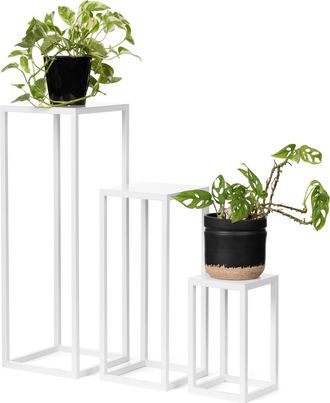 Lamofootwear Manufaktur Pflanzenst&auml;nder Set 3 St&uuml;ck 28/48/68 cm - Blumenhocker Wei&szlig; aus Metall | Blumenst&auml;nder hoch, mittel und klein - Metallst&auml;nder f&uuml;r Skulpture