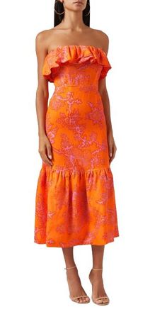 Rhode Resort Orange Thea Linen Midi Dress Size XXS