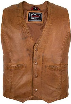MDM Gilet en Cuir dAgneau véritable pour Homme, Marron, Coupe Slim Fit, Cuir Doux et Souple, Style Classique (FR/ES, Alpha/Lettres, 3TG, Taille Normale, T