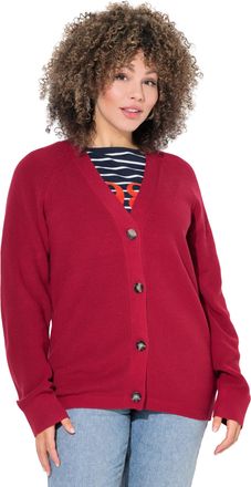 Ulla Popken Damen Strickjacke, Uni Mit Großen Knöpfen Cardigan Sweater, Rubinrot, 50-52 EU