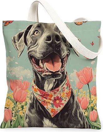 Generic Sac fourre-tout en toile motif dogue allemand pour le shopping, 33 x 38,1 cm, sac &agrave; bandouli&egrave;re r&eacute;utilisable pour femme, peinture danimaux domestiques