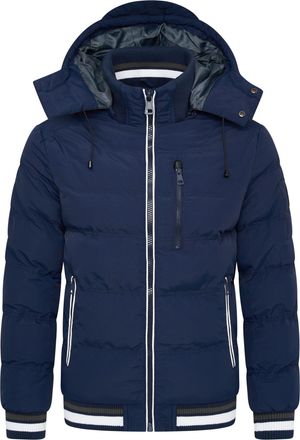 Behype. Herren warme Winterjacke mit abnehmbarer Kapuze Kurze Steppjacke Outdoorjacke Jacket Puffer-Jacke OR_1214-Navy-Grey-XL