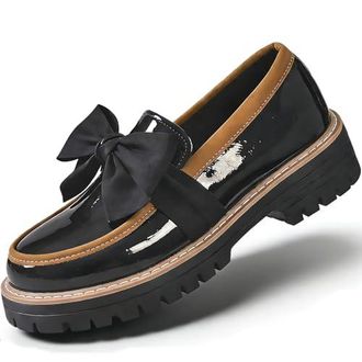 Generic Mocassins verni pour femme - Large largeur - Avec noeud - &Eacute;l&eacute;gants - Mocassins d&eacute;contract&eacute;s et confortables, Noir, 40.5 EU