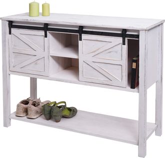 Mendler Kommode HWC-D57AM, Schiebetürenschrank Sideboard Schrank, Shabby-Look Vintage 81x102x34cm - weiß