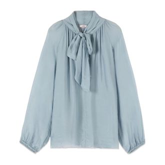 Oltre Blouse en voile m&eacute;lang&eacute; soie avec - Femme - Blouses et Chemises - Bleu - Taille: 44 FR