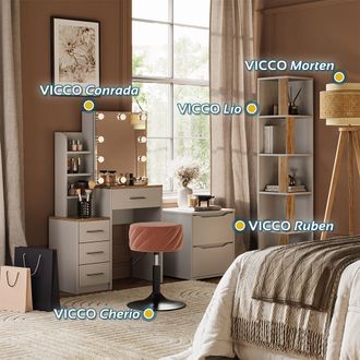 Vicco Schminktisch Weiß/Sonoma Conrada 36x131.6x80 cm - Frisiertisch, Perfekte Lösung für kleine Räume - maximale Nutzung von Stauraum