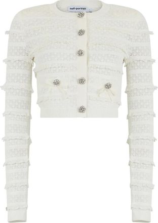 Self Portrait Femme, Pulls, Blanc, Taille: 40 FR Cardigan en maille pointelle