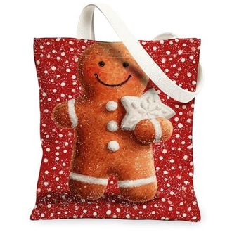 Generic Sacs fourre-tout en toile de pain dépices, joli motif biscuits de vacances, sacs de courses réutilisables, légers et lavables en toile pour salle de s