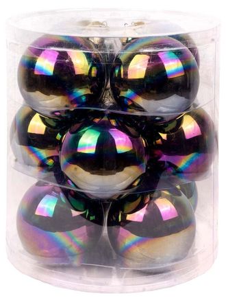 Inges Christmas Decor Magic Weihnachtskugeln Glas 8cm 12 STK. Christbaumkugeln (Dazzling Nights | Regenbogen schwarz)