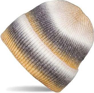 styleBREAKER Bonnet Tricoté Femme avec Rayures Dégradé en Look Ombré, Bonnet Tricoté Fin, Bonnet Tricoté 04024199, Couleur:Beige-Gris-Blanc