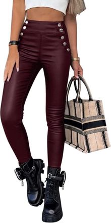Minetom Damen Kunstleder Leggings High Waist PU Lederhose Strumpfhosen Treggings Leggins Hohe Taille Slim Skinny Kunstleder Leggings Bleistifthose Freizeithos