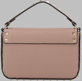 Valentino Garavani Womens Pouch Rockstud Pink Grained Leather Calf Handbags Hand Bags