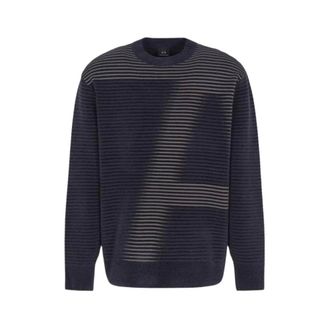 A|X Armani Exchange Homme, Pulls, Bleu, Taille: L Pull &agrave; col rond ray&eacute; avec impression