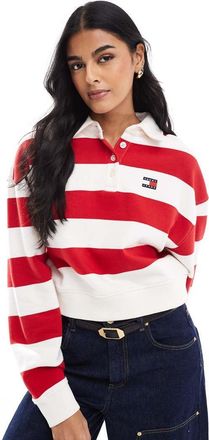 Tommy Jeans Sweat coupe carr&eacute;e &agrave; rayures style rugby - Rouge et blanc