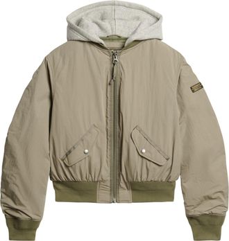 Superdry Damen MA1 Bomberjacke mit Kapuze Helles Kakigr&uuml;n 38