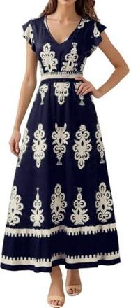 Generic Robe longue d&eacute;t&eacute; d&eacute;contract&eacute;e 2026 &agrave; manches courtes et col en V pour femme, robe tee-shirt fluide, taille empire, robe d&eacute;t&eacute;, robe boh&egrave;me, robe ample,