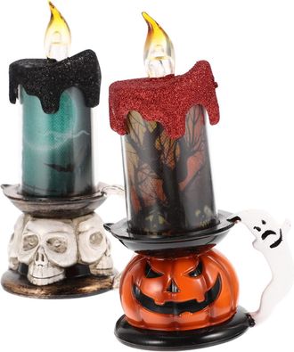 DOITOOL 2st&uuml;cke Kerzenlicht Flackernde Halloween Deko Mit K&uuml;rbis Und Design F&uuml;r Stimmungsvolle Festbeleuchtung F&uuml;r Zuhause Garten Und Partys
