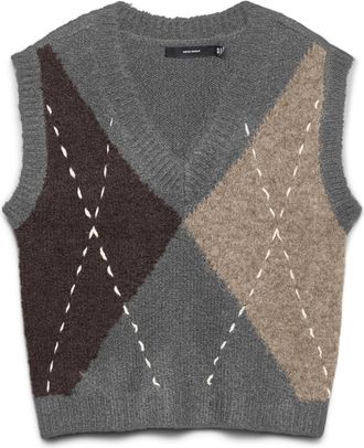 Vero Moda Damen Vmbliss Sl V-Neck Handstitch Vest Ga, Medium Grey Melange, Large