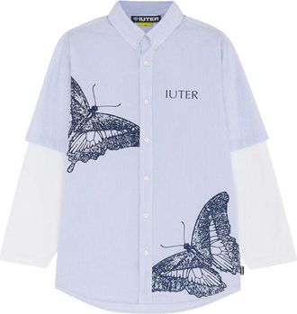 Iuter Iuter, Homme, Chemises, Bleu, Taille: XS Camicia LS Shirt Butterfly Stripes Double