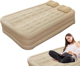 Generico Aufblasbare Betten f&uuml;r Erwachsene, aufblasbare Luftmatratze, doppeltes aufblasbares G&auml;stebett mit integrierter Pumpe, Blau, aufblasbares Kissen f&uuml;r de