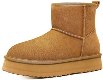 Generic NYSBH Mini bottes de neige dhiver pour femme doubl&eacute;es en peluche en daim chaudes et confortables, Kaki &eacute;pais, 40.5 EU