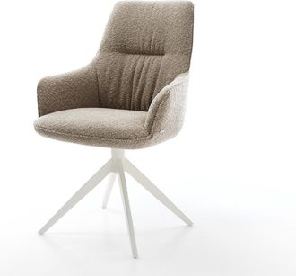 DELIFE Drehstuhl Zelia-Flex mit Armlehnen Boucl&eacute; Schlamm Kreuzgestell breit Wei&szlig; 360&deg; drehbar Wippfunktion Taschenfederkern, Esszimmerst&uuml;hle