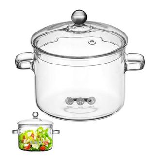 DOITOOL Faitout en verre avec couvercle, 1900 ml, casserole en verre avec couvercle pour la cuisson sur la cuisinière, double poignée, ensemble de casseroles 