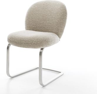 DELIFE Freischwinger Nube-Flex Webstoff Soft Beige Freischwinger flach Edelstahl Taschenfederkern, Esszimmerst&uuml;hle