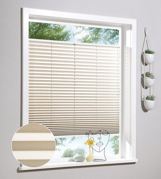 Deco Home Deco Home | Plissee nach Maß, Personalisierbare Plissees mit & ohne Bohren, Sichtschutz Fenster, Faltrollos | Beige
