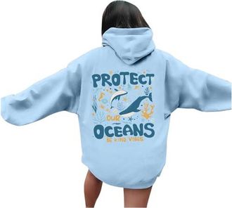 Generic Sweat à capuche dhiver 2026 pour femmes, chandail à capuche à manches longues, bleu clair, XL