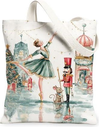 Generic Sacs fourre-tout en toile motif ballet festif - Sacs r&eacute;utilisables pour les voyages dhiver - L&eacute;gers et lavables, blanc, 13x15 Inch