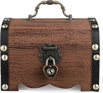 Lioobo Spardose Mit Schlüssel Vintage Holz Schatztruhe Aufbewahrungsbox Für Kleingeld Und Dekoration