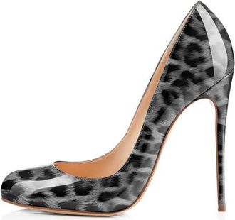 elashe EDEFS Mode Femmes Escarpins Talon Stiletto 4.7 Pouces Slip on Rond & Ferm&eacute; Orteils Id&eacute;al pour Mariage & F&ecirc;te L&eacute;opard Blanc EU37