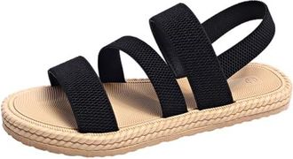 Generic Sandales dété tendance à bout ouvert avec tempérament élastique et chaussures respirantes (2), Noir, 37.5 EU X-Étroit
