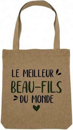 Fabulous Sac Shopping Tote Bag Aspect Lin - Le Meilleur Beau-Fils du Monde Famille - Sac de Courses Toile Epaisse 360g Beige Naturel Cabas Port&eacute; Epaule Solide 