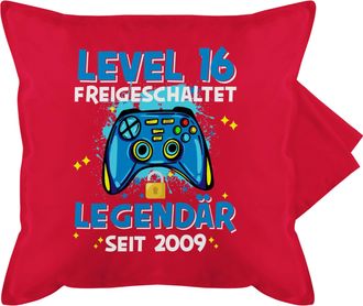 Shirtracer Kissenbezug - 16. Geburtstag Kissen - Level 16 freigeschaltet Legendär seit 2009 - 50 x 50 cm - Rot - geburtstagsgeschenk für jährige geschenke zum 16