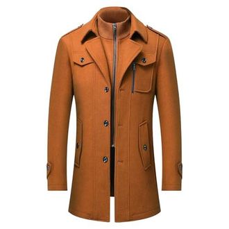 Generic Manteau thermique en laine m&eacute;lang&eacute;e pour homme - M-5XL - Grande taille - Trench &agrave; simple boutonnage - Blazer &agrave; col crant&eacute;, jaune, 5XL