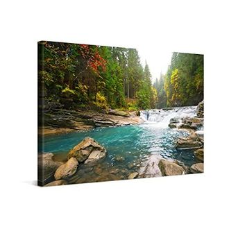 Picanova Photo sur Toile For&ecirc;t Rivi&egrave;re Ch&ucirc;te dEau 120x80cm - Impression sur Toile Haut de Gamme - Image sur Toile pour D&eacute;coration Murale Moderne - La Collectio