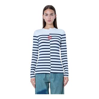 Jean Paul Gaultier Gestreiftes Langarmshirt mit Rundhalsausschnitt - - Tops - Damen - Wei&szlig; - M